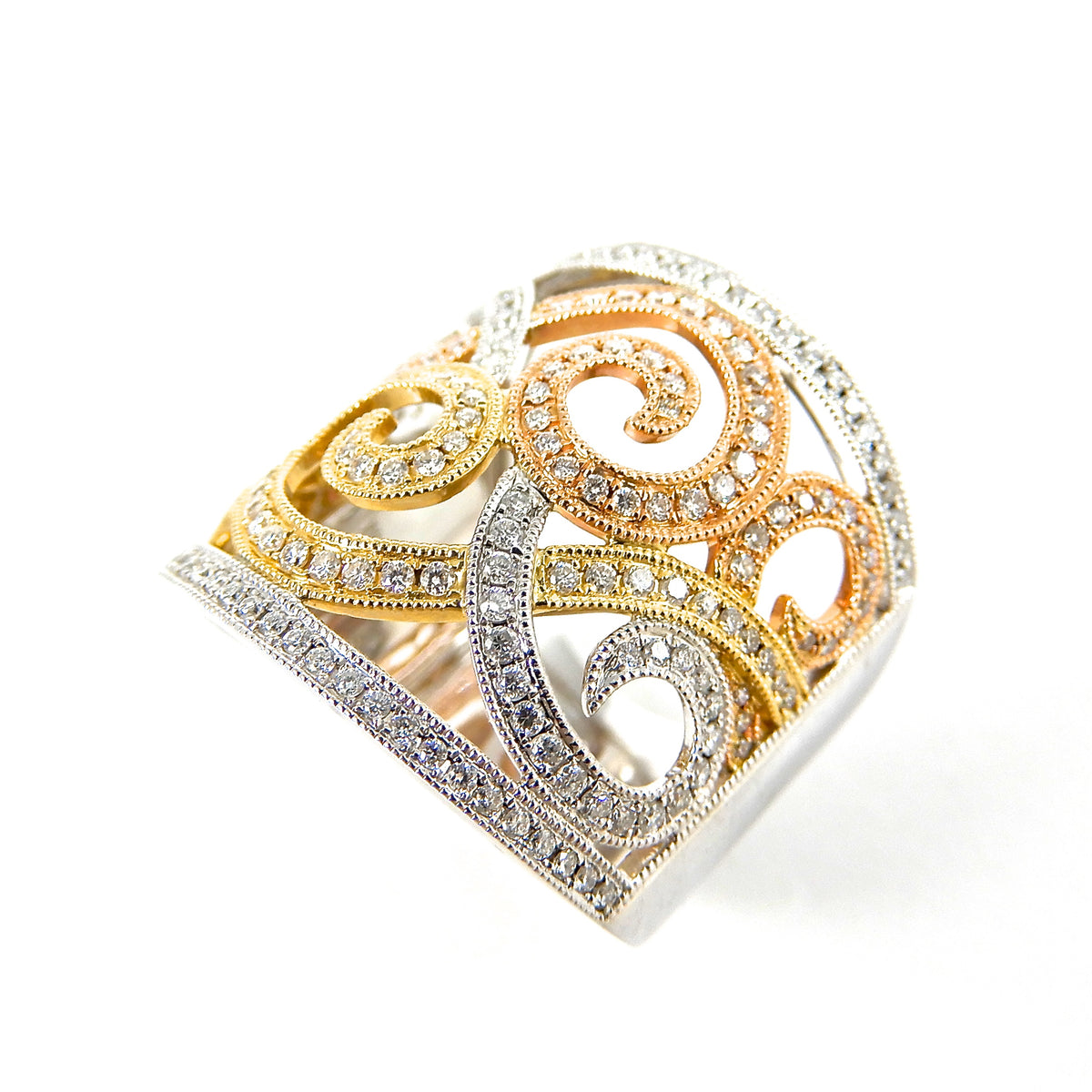 Tri Color Diamond Wide Ring – T.K. Anderson Designs - Fine Jewelry